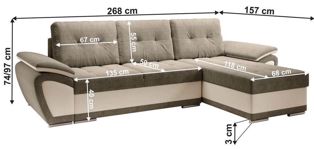 Kondela Rozkládací sedací souprava, béžová/světlohnědá, pravá, ENIF ROH