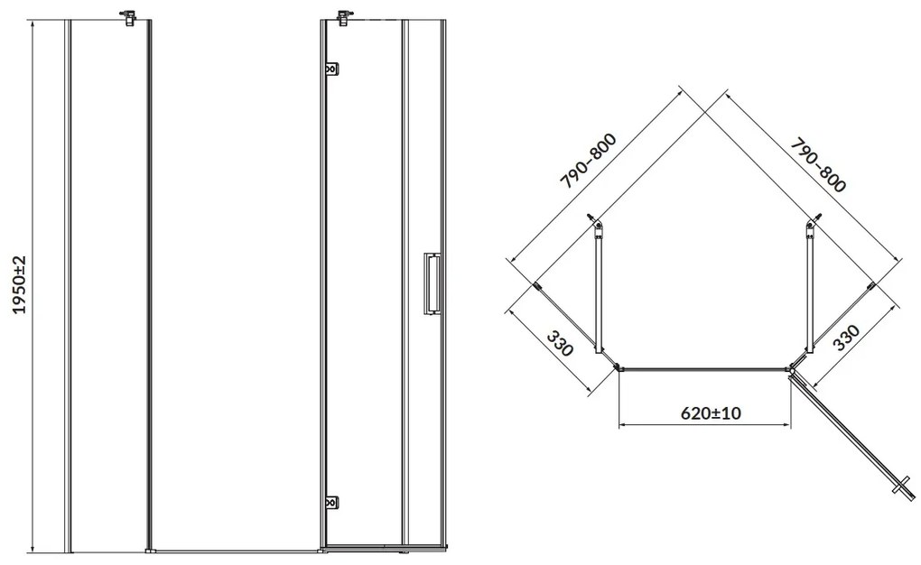 Cersanit Jota, 5-úhelníkový sprchový kout 80x80x195 cm, pravé dveře, 6mm čiré sklo, chromový profil, S160-009
