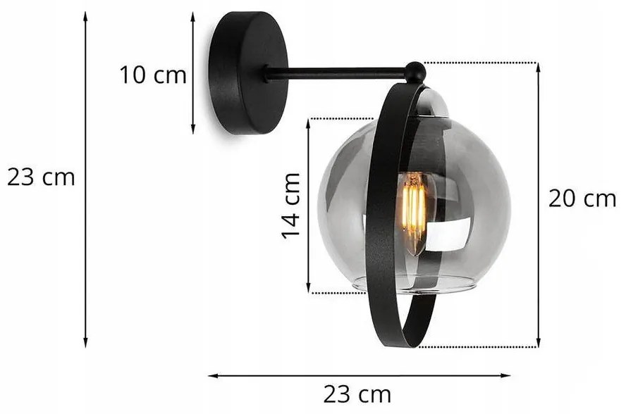 Nástěnné svítidlo Haga Ring 1, 1x grafitové skleněné stínítko (výběr ze 3 barev uchycení)