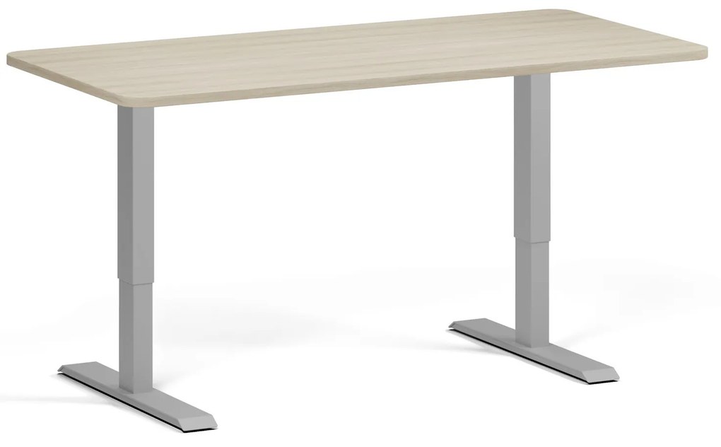 Polohovací stůl se zaoblenými rohy, 160x80 cm, 2 motory, šedá podnož, dub přírodní