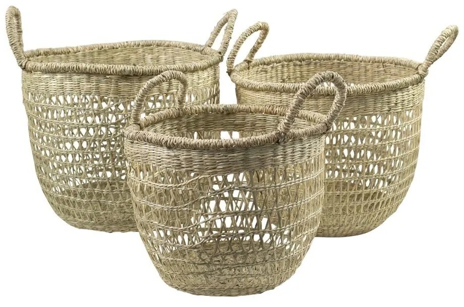 3 ks přírodního pleteného košíku Lorena - 35*35*30cm / 32*32*27cm / 28*28*26cm