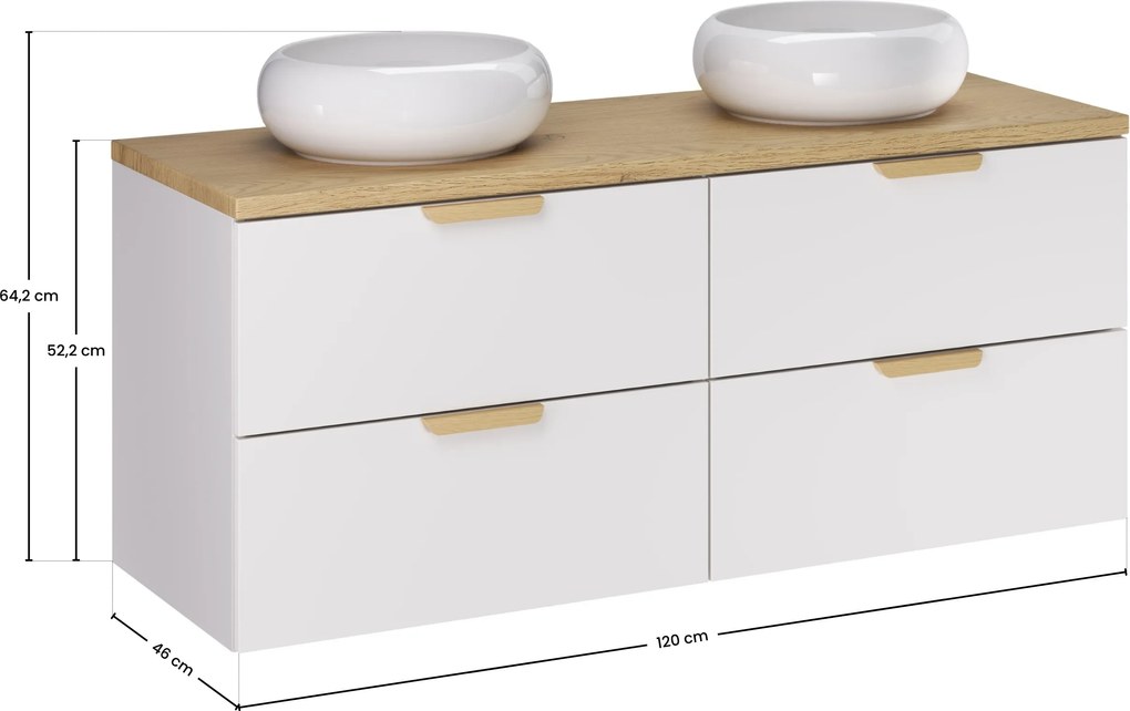 Comad Koupelnová skříňka s deskovými umyvadly set Aster White 120 bílá/dub cremona