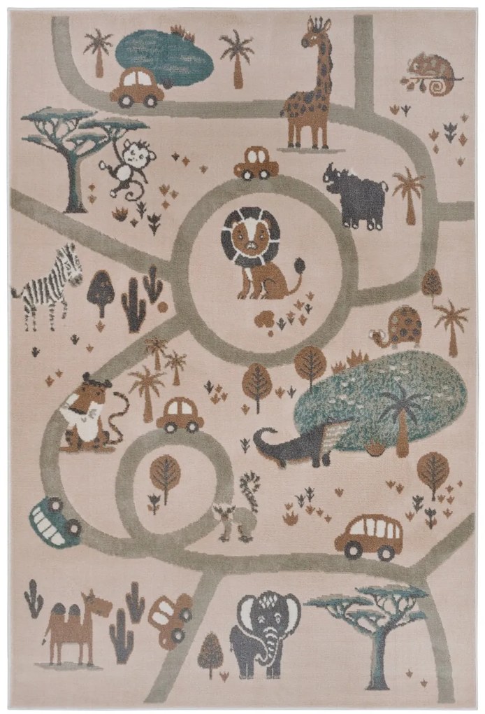 Hanse Home, Dětský koberec Adventures 105972 Cream Brown Grey, 160x235, béžová, dětský pokoj