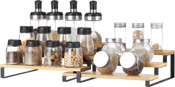 Set dvou kuchyňských bambusových polic AUK-E1016 NAT (2 ks)