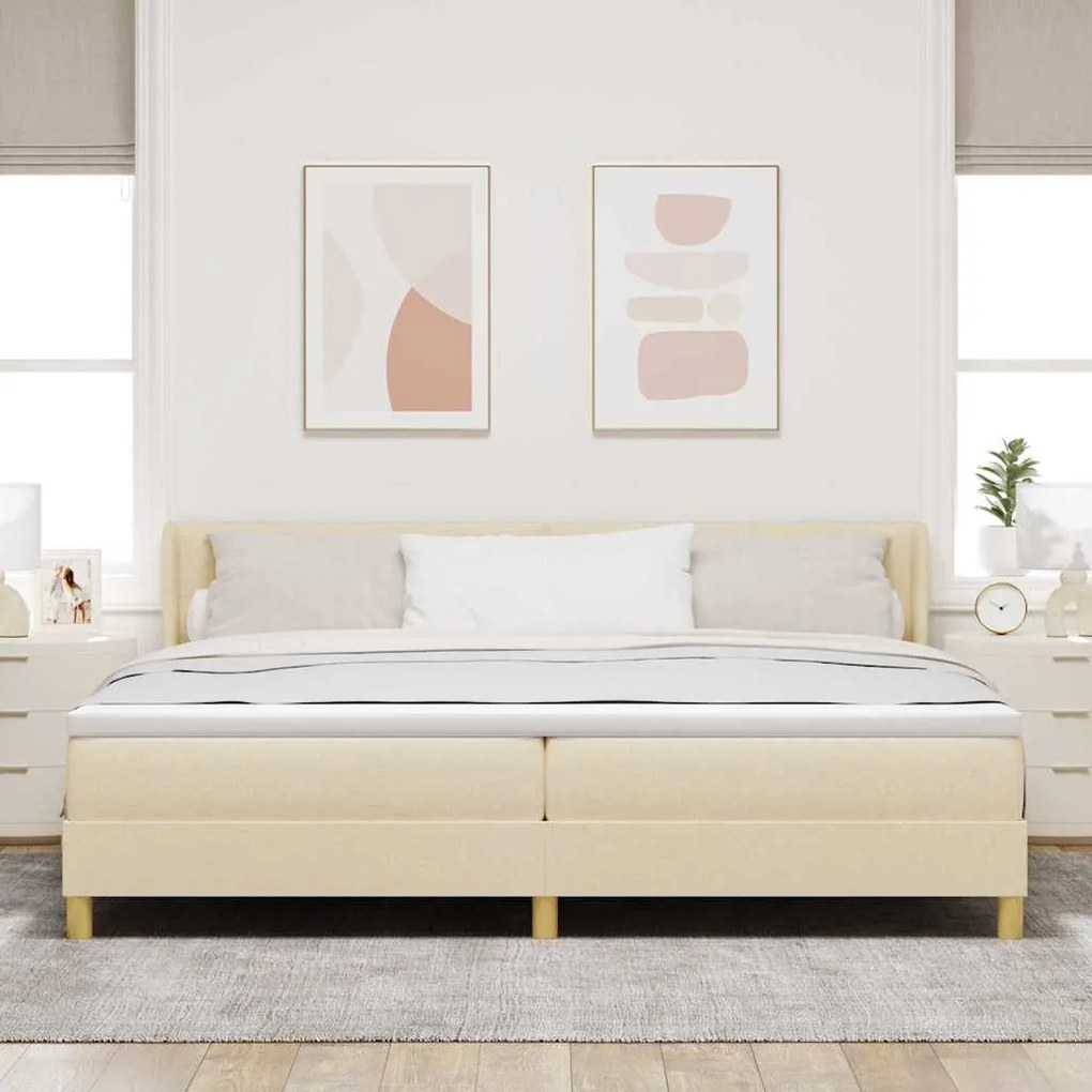 Postel s boxspringem s čelo Krémová 200 x 200 cm textil 3341319