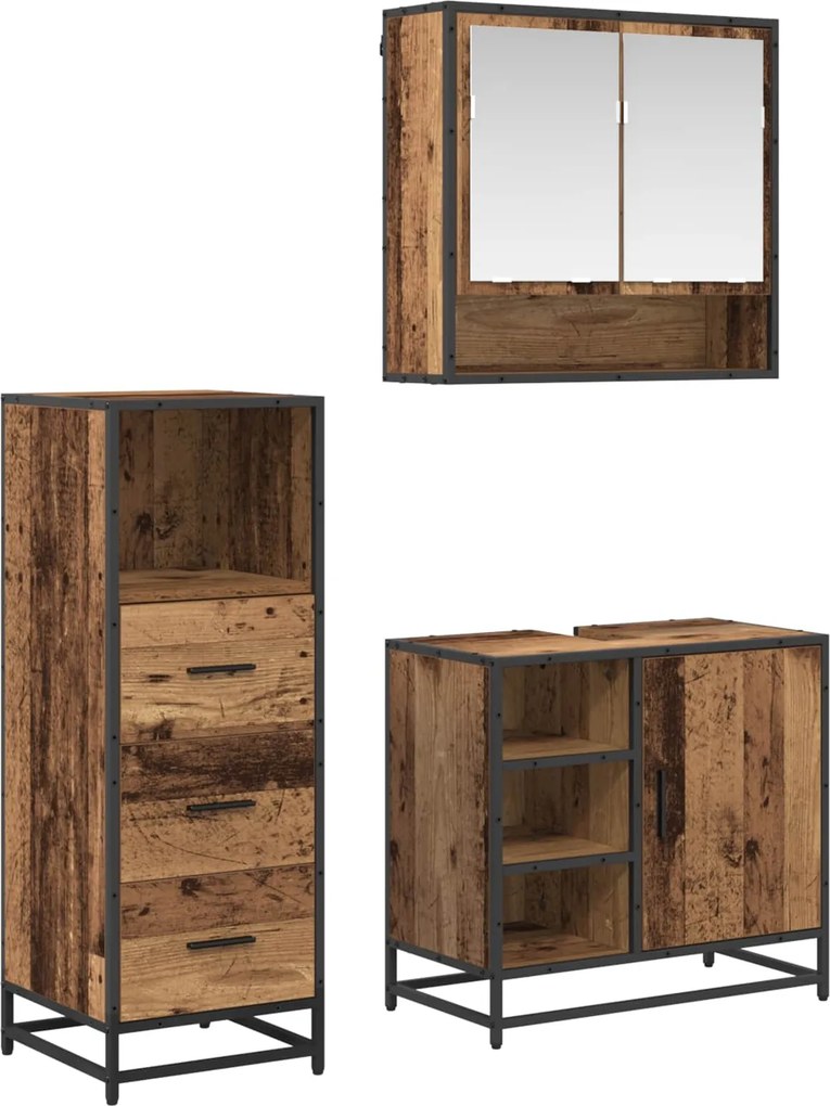 Sada koupelnového nábytku 3 ks Staré dřevo 65 x 33 x 60 cm 3402369