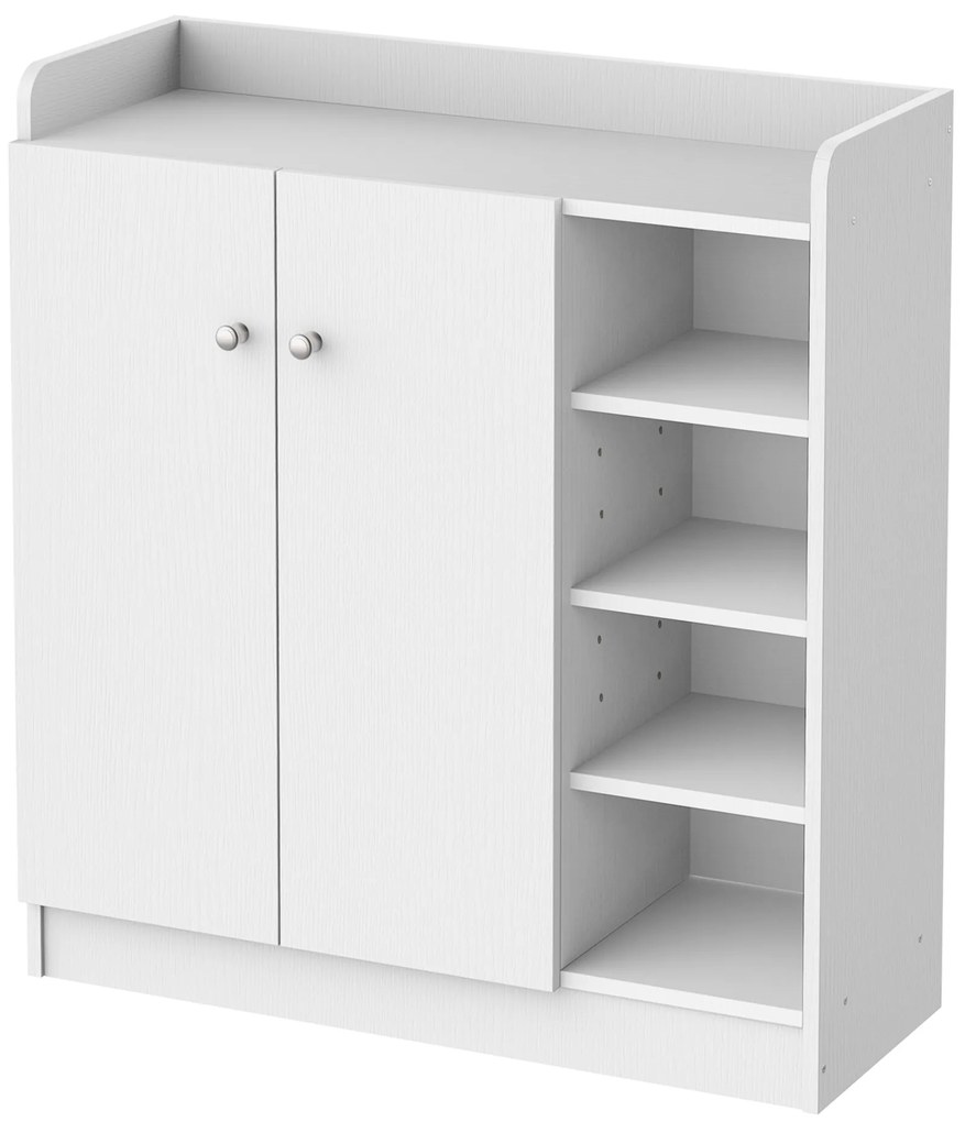 HOMCOM botník komoda se 2 dvířky a 4 přihrádkami do předsíně v bílé barvě 83x30x90 cm, úsporný a moderní |