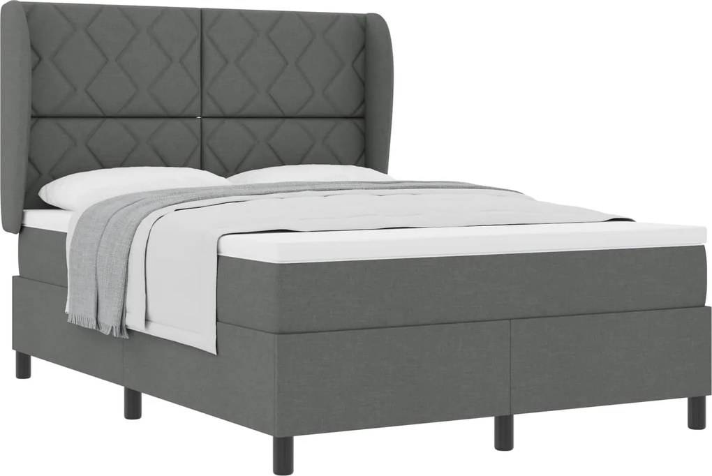 Postel s boxspringem s čelo Tmavě šedá 140 x 200 cm textil 3340628