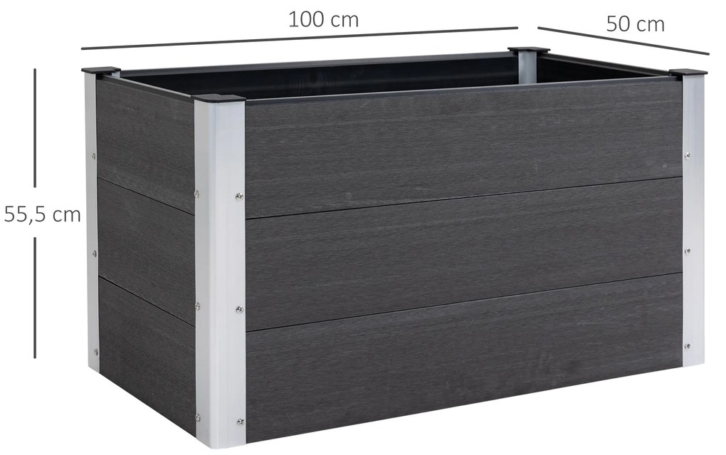 Vyvýšený záhon Outsunny Truhlík na květináče odolný proti povětrnostním vlivům, z WPC + hliníku, bez podstavce, šedý, 100x50x50cm