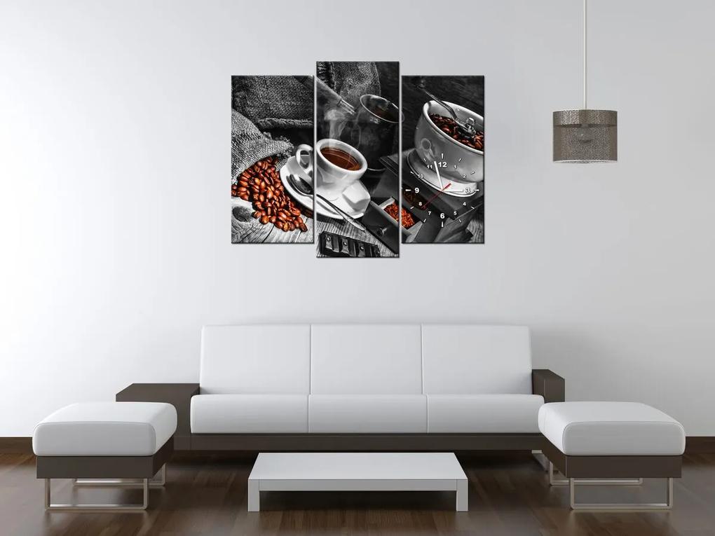 Gario Obraz s hodinami Káva arabica - 3 dílný Rozměry: 90 x 70 cm