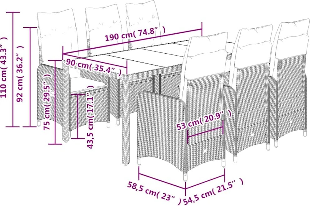 7dílný zahradní bistro set s poduškami hnědý polyratan 3277069