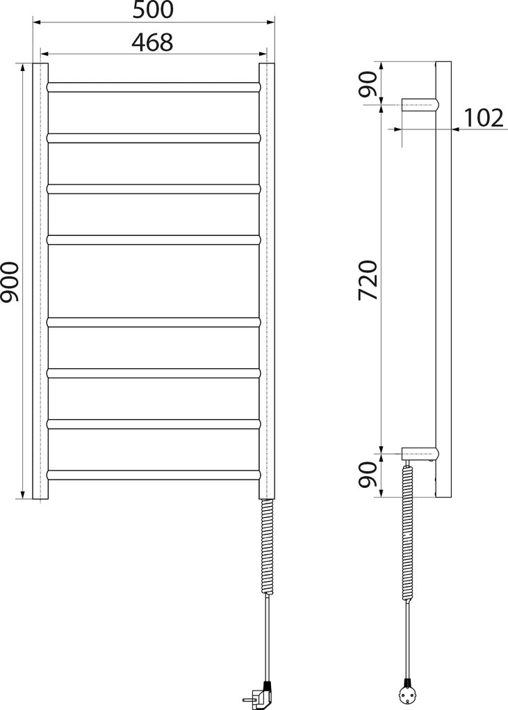 Sapho Redondo elektrický sušák ručníků kulatý 500 x 900 mm 75 W nerez ER220V