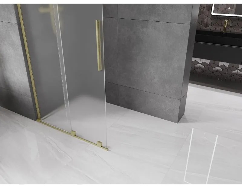 Mexen Velar L, posuvná sprchová zástěna Walk-in 120 x 200 cm, 8mm sklo námraza, zlatá matná, 871-120-003-33-55