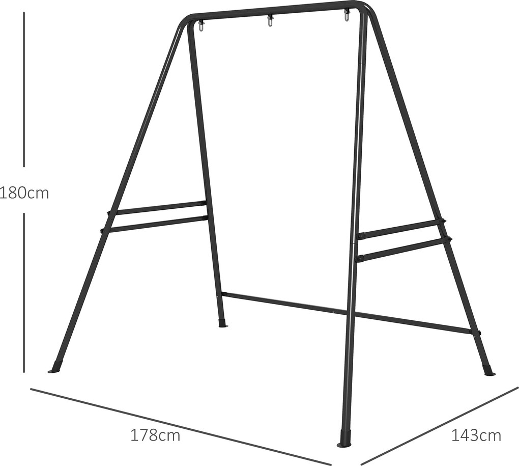 Outsunny Houpací Křeslo Stojan Houpací Síť z Oceli pro Houpací Křeslo max. 150 kg Nosnost pro Vnitřní i Venkovní Použití Černá 178 x 143 x 180 cm