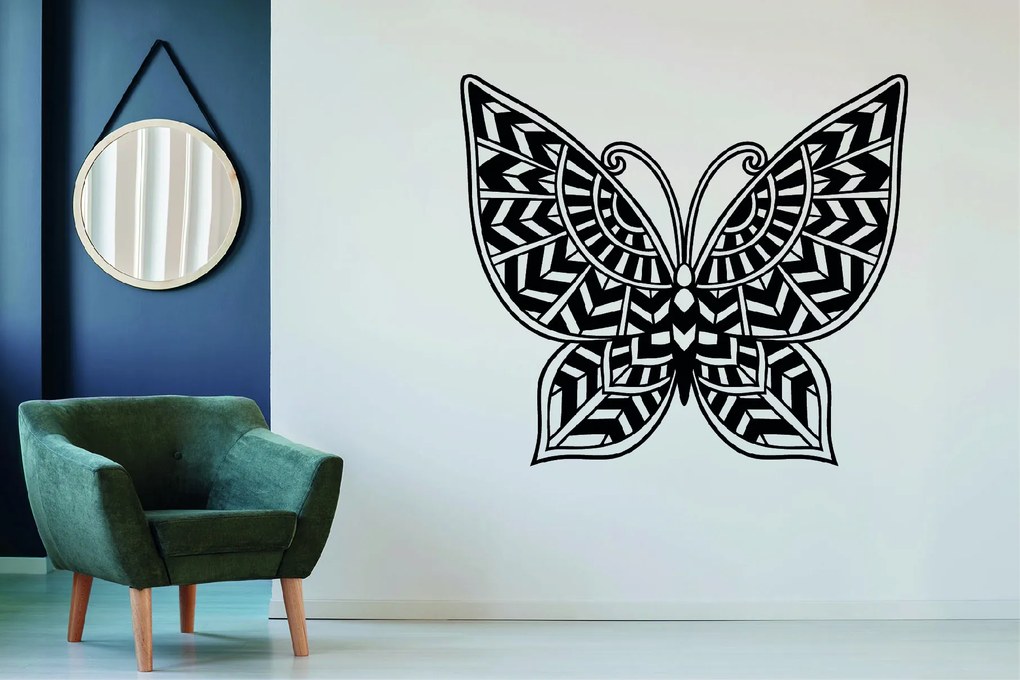 Lepy.cz Samolepka na zeď Motýl mandala Velikost (šířka x výška): l30x114cm, Barevná varianta: Černá