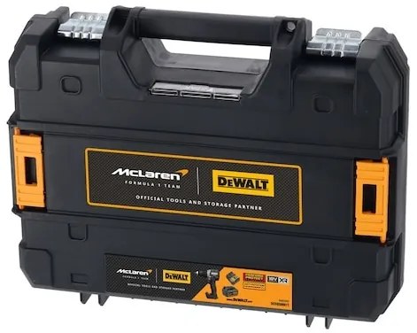 Příklepová vrtačka DEWALT x McLaren F1 Team 18V XR s bezuhlíkovým motorem – 1 × 4 Ah baterie + nabíječka