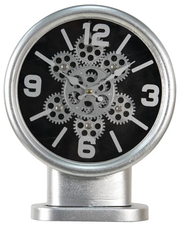 Stříbrné stolní hodiny s ozubenými kolečky – 24x8x30 cm