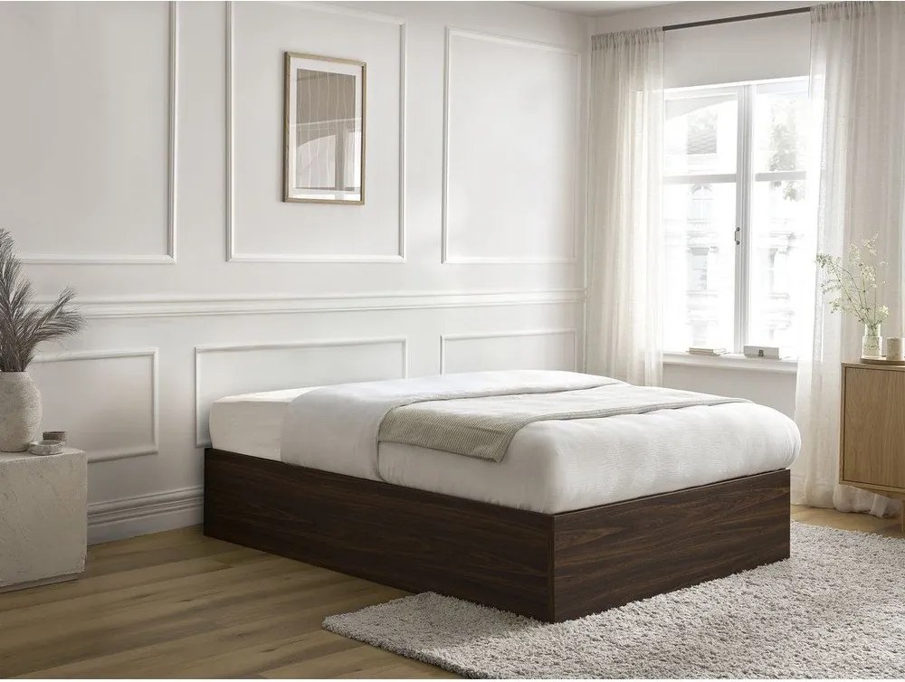 Tmavě hnědá dvoulůžková postel z dřevotřísky v dekoru břízy s úložným prostorem/bez čela s roštem 160x200 cm Mara – Bobochic Paris