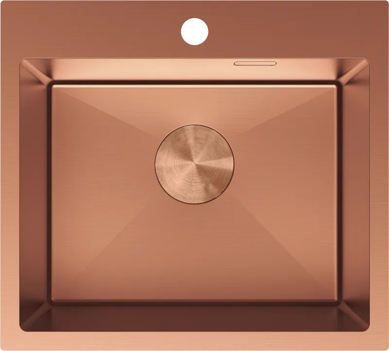 Mexen Solix, 1-komorový nerezový dřez 500 x 450 mm, broušená měď, 6402501000-65