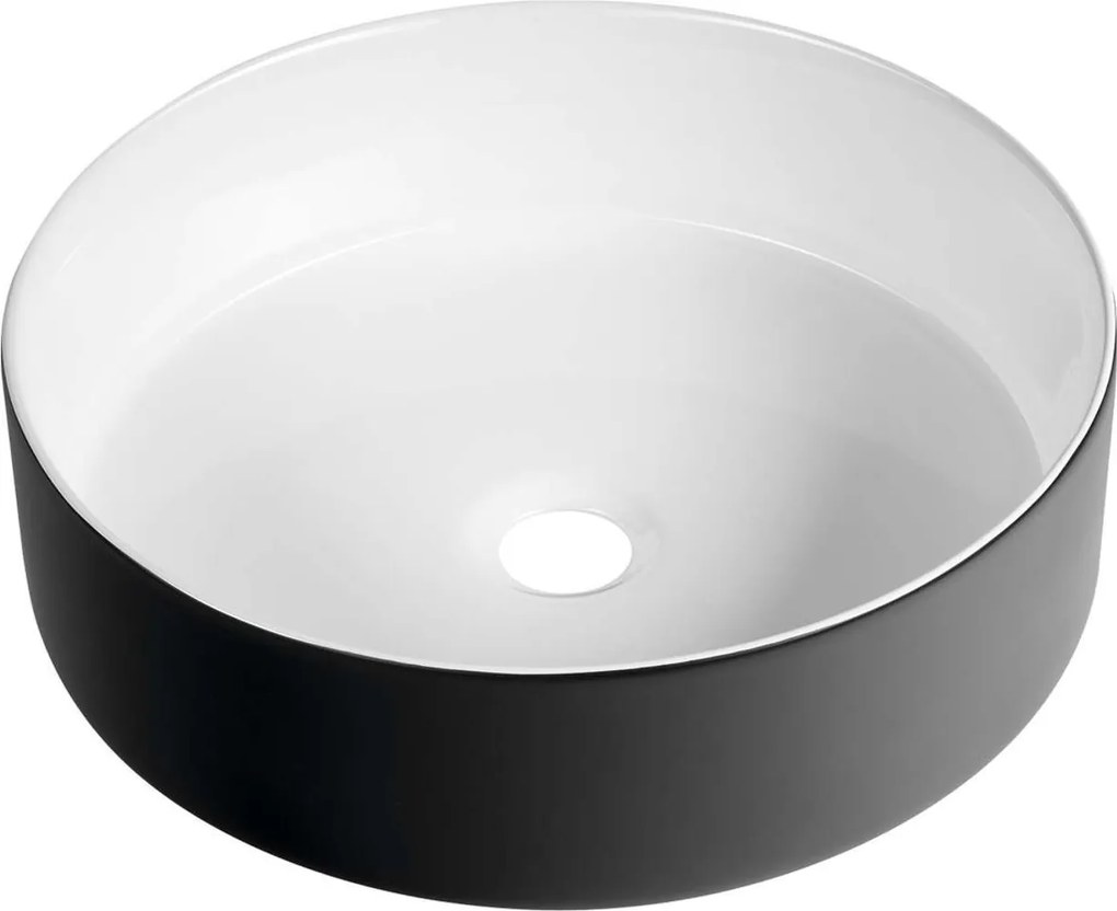 Sapho - Umyvadlo na desku Fiastra, průměr 40 cm, bez přepadu, bez otvoru pro baterii, bílá/matná černá FT801B