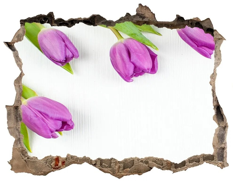 Wallmuralia Samolepící díra na stěnu Fialové tulipány 95x64 cm