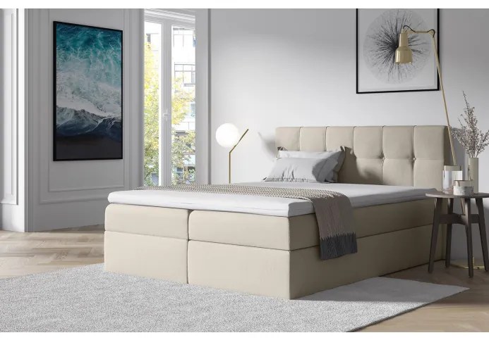 Čalouněná postel s úložným prostorem Recivio smetanová 140 + TOPPER