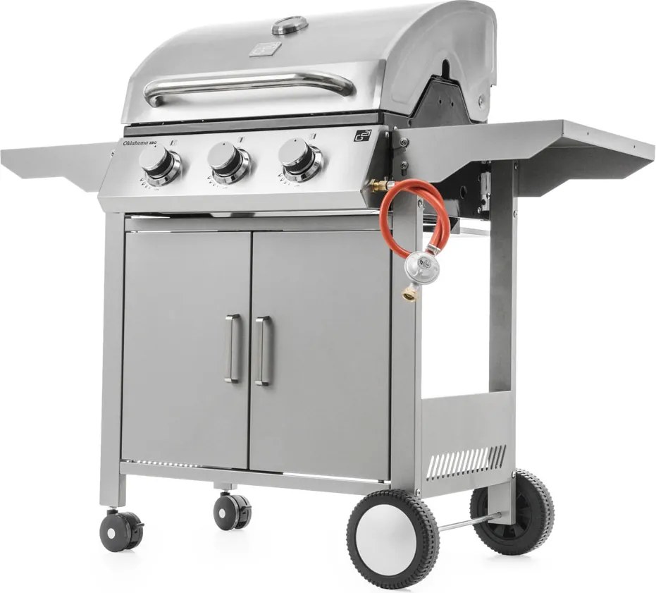 Plynový gril OKLAHOMA BBQ, 3 hořáky, s redukčním ventilem, stříbrná Penta CZ