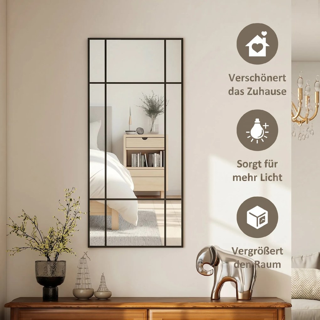 HOMCOM Nástěnné zrcadlo, dekorativní zrcadlo s kovovým rámem, černé pruhy, vrstvené sklo, 50Š x 2H x 110V cm