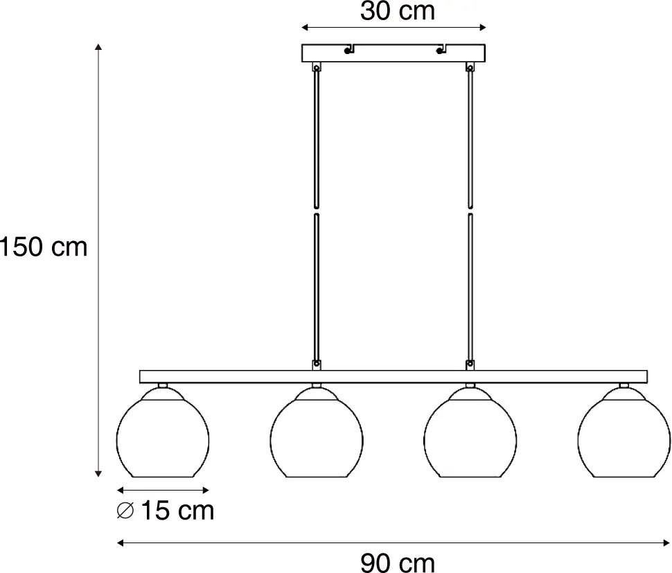 Chytré závěsné svítidlo černé s dřevem a kouřovým sklem 4-světla vč. WiFi A60 - Aleks