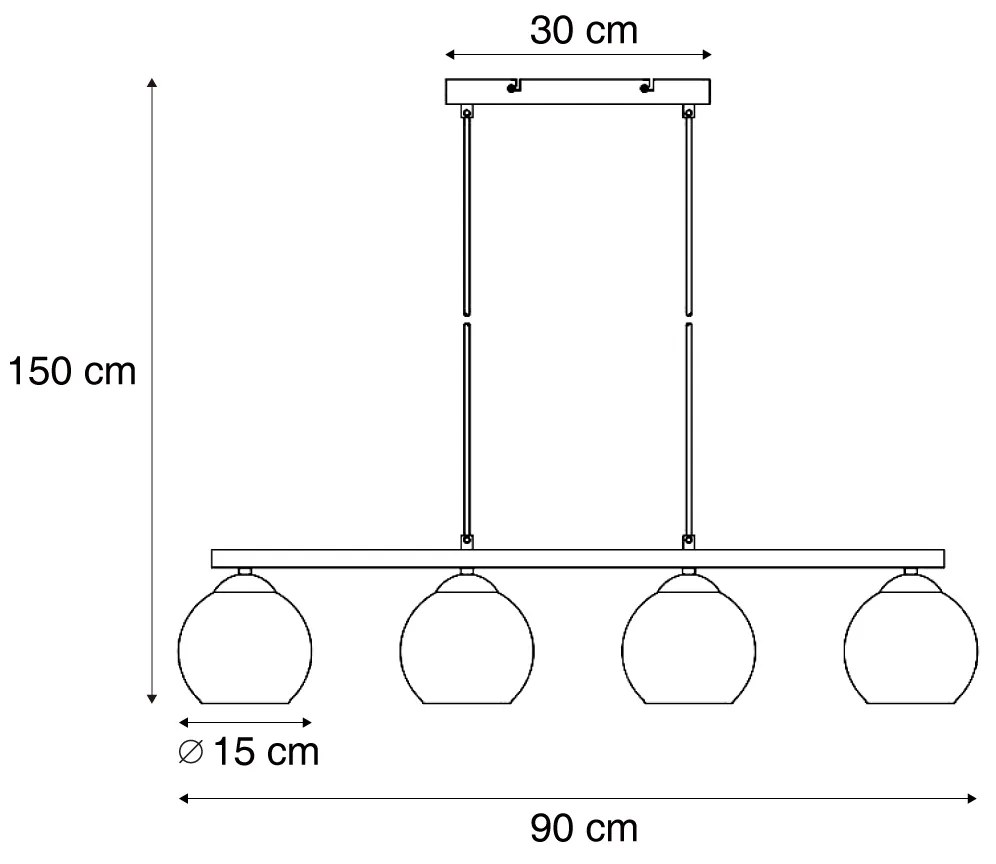 Moderní závěsné svítidlo černé s dřevem a kouřovým sklem 4-světla - Aleks