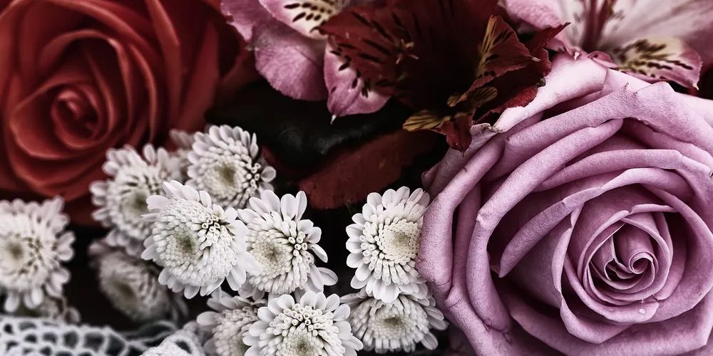 Obraz kytice růží v retro stylu Varianta: 100x50