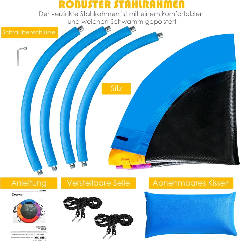 Costway Houpačka Ø 100 cm s nastavitelným provazovým talířem 100 - 180 cm
