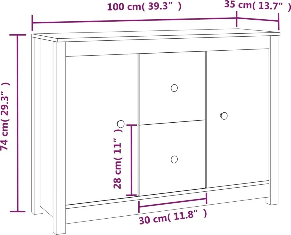 vidaXL Příborník 100 x 35 x 74 cm masivní borové dřevo [814568] Barva: Černá