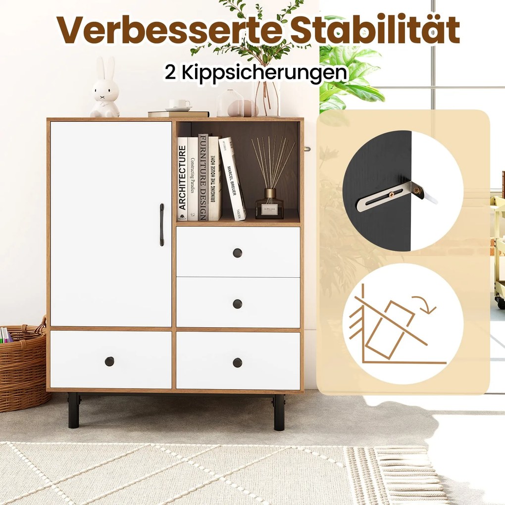 Costway Bufetový příborník středověká moderní úložná skříň s 4 zásuvkami