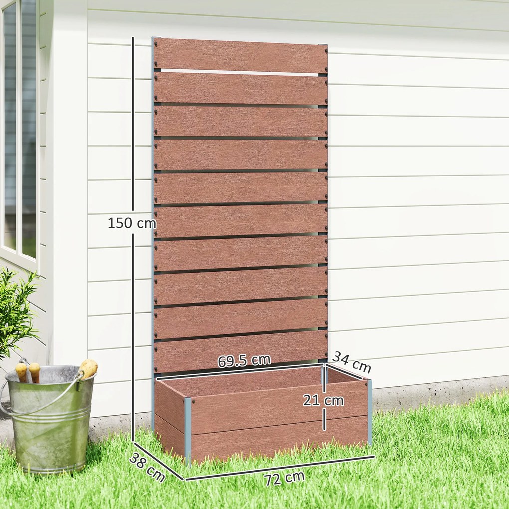 Květináč Outsunny s latkovým trellem, vyvýšený záhon s trellem pro popínavé rostliny, 72x38x150cm, světle hnědý