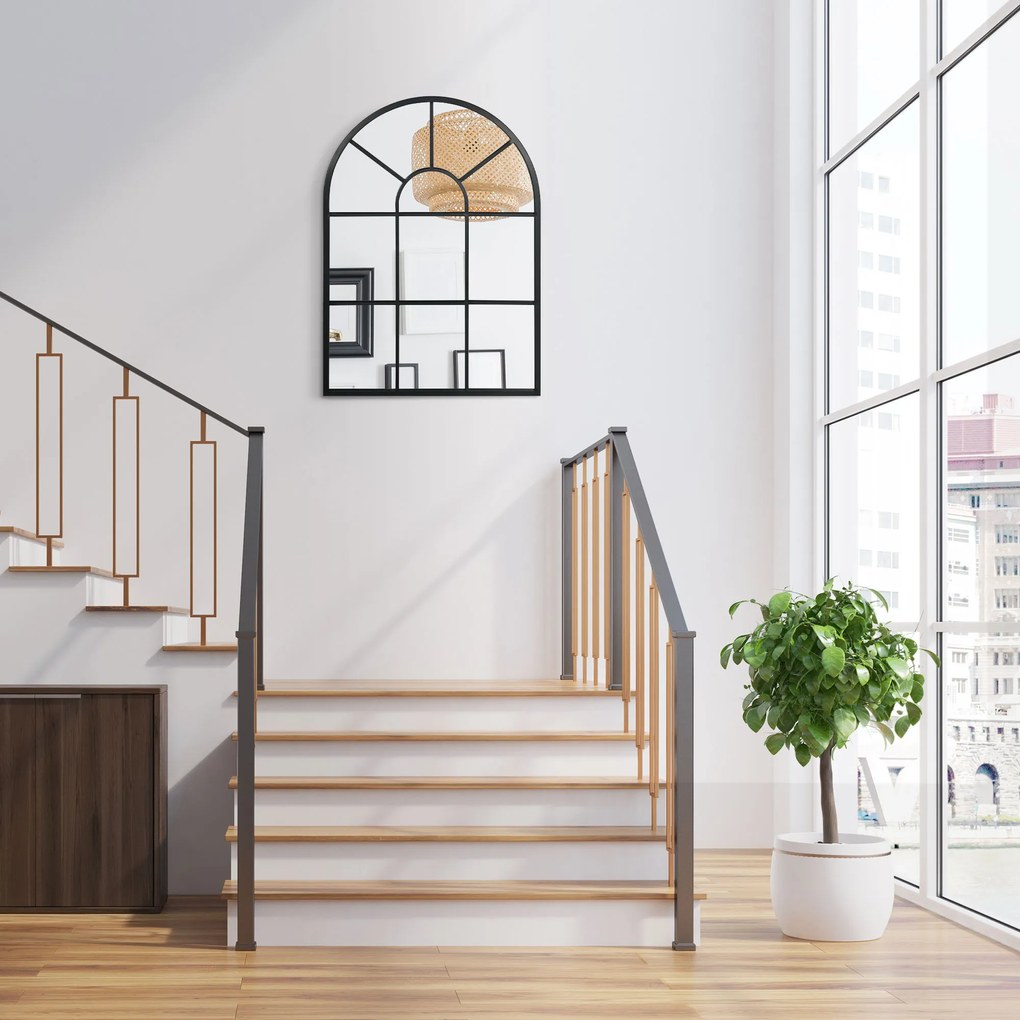 HOMCOM nástěnné zrcadlo okenní zrcadlo 70 x 50 cm dekorativní s kovovým rámem, závěsné zrcadlo do obývacího pokoje ložnice v černé barvě | Aosom.de