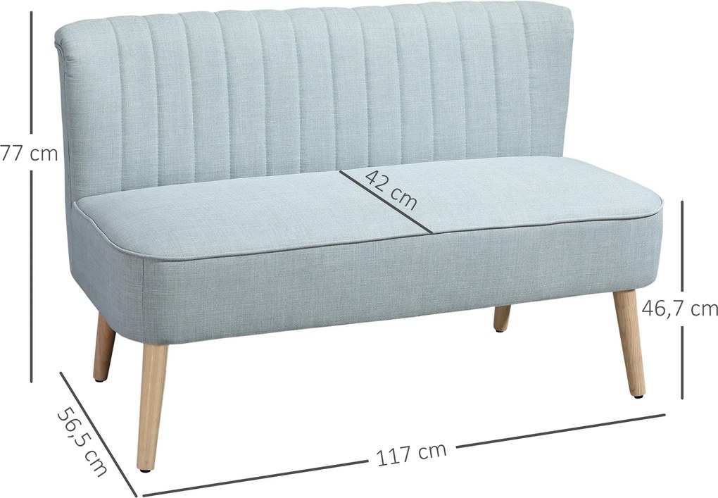 HOMCOM 2místná pohovka, kompaktní čalouněný dvousedák s lněným vzhledem, světle zelená (117 x 56,5 x 77 cm)