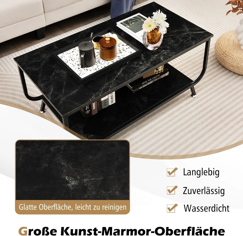Costway Marble Konferenční stolek Obdélníkový se 2 patry – 105 × 55 × 46,5 cm