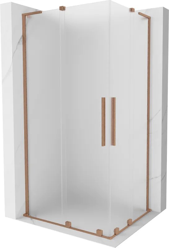 Mexen Velar L Duo, sprchový kout s posuvnými dveřmi 90 x 80 cm, 8mm sklo námraza, měděná matná, 871-090-080-02-33-65
