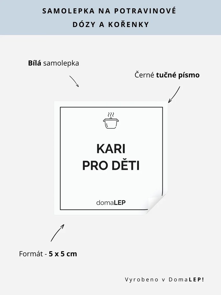Samolepka na kořenky KARI PRO DĚTI bílá 5 × 5 cm tučné písmo