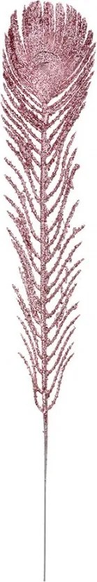 Vánoční růžová umělá třpytivá dekorace pírko - 7*1*42 cm