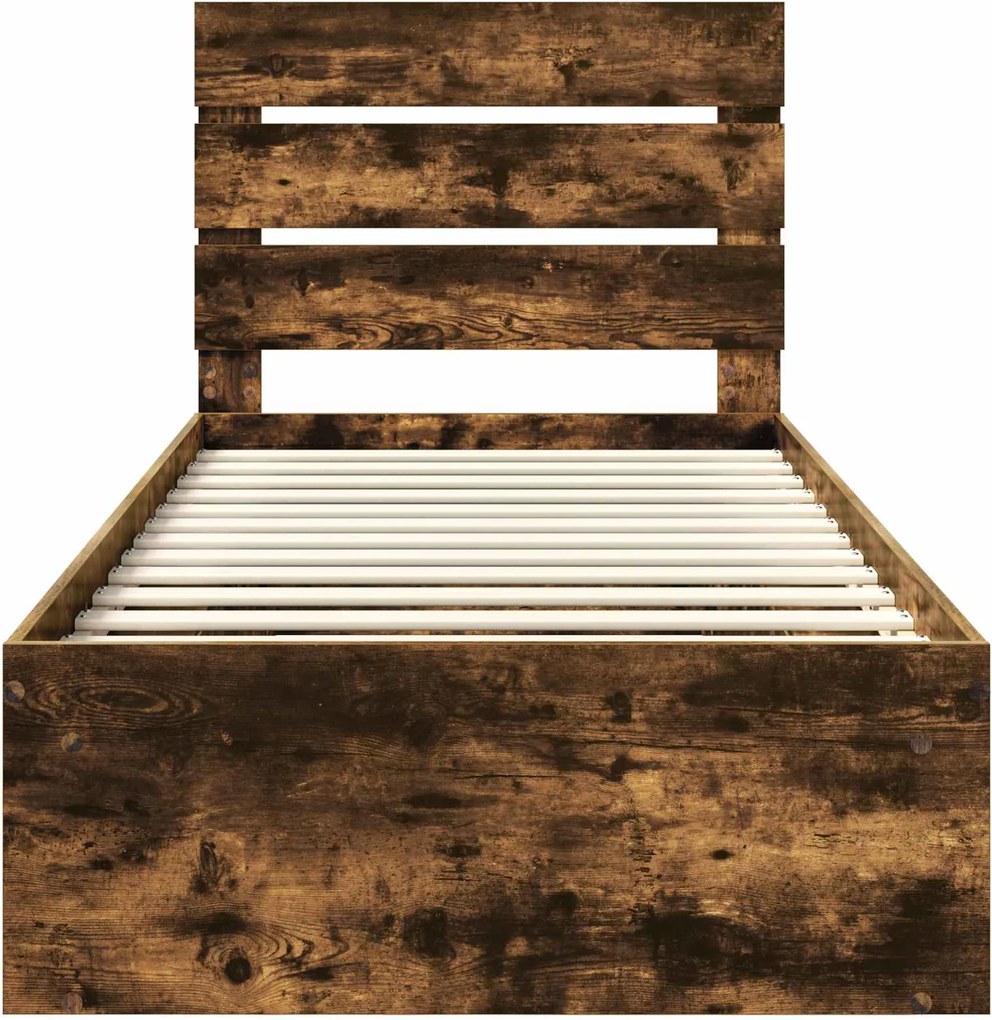 Rám postele s čelo Kouřový dub 90 x 200 cm Masivní borové dřevo 3411788