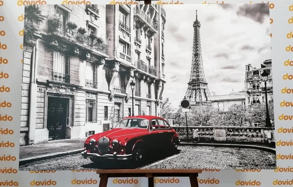 Obraz červené retro auto v Paříži - 120x80 cm