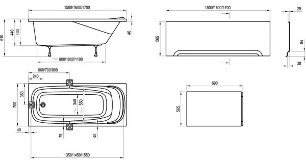 Ravak CP21000000 - Vana VANDA 170x70 cm akrylát/bílá