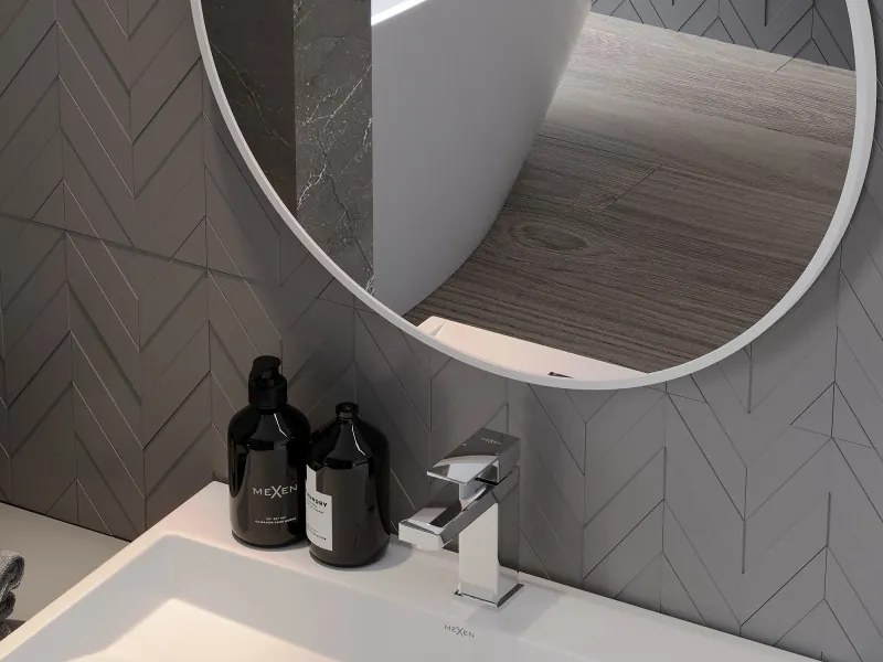 Mexen Loft kulaté koupelnové zrcadlo 30 cm, bílý rám - 9850-030-030-000-20