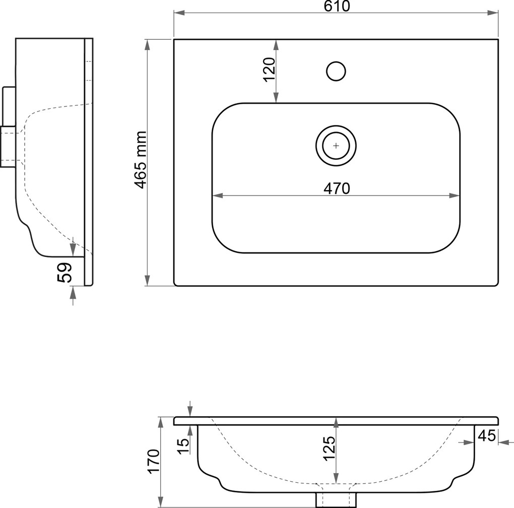SANOVIT Sapho, PIEDRA nábytkové umyvadlo 61x46 cm, 43061