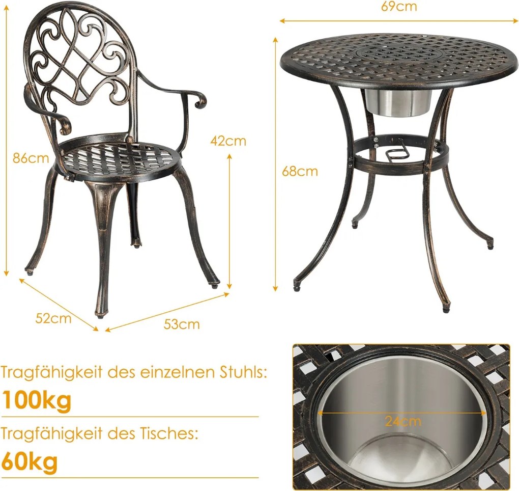 Costway Venkovní bistro set ze 3 dílů litého hliníku, starožitný bronz