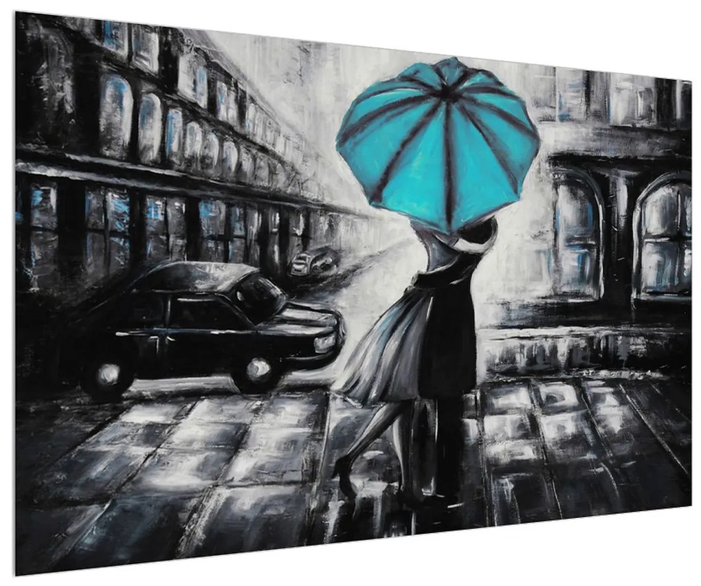 Obraz zamilovaného páru pod deštníkem (120x80 cm)