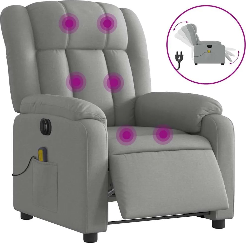 Elektrické masážní polohovací křeslo světle šedé textil 3205304