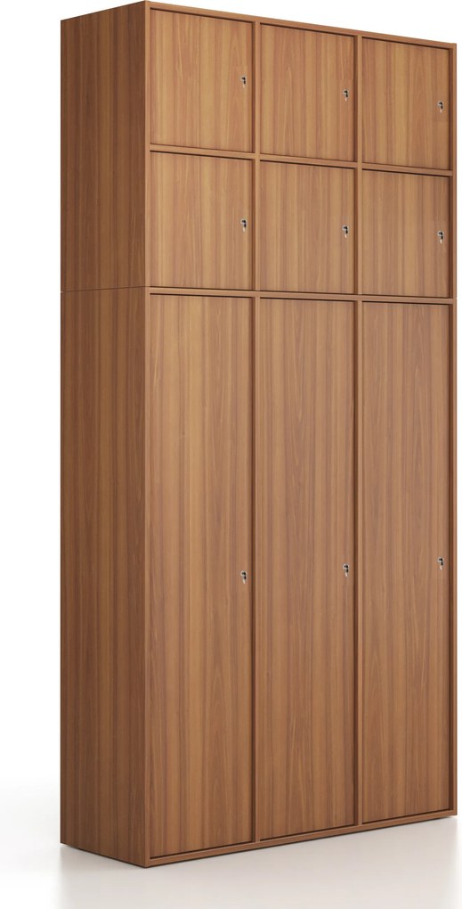 Nástavba pro skříně FRAME, 6x dveře, 1299 x 450 x 854 mm, cylindrický zámek, ořech